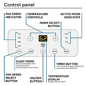 Westinghouse 8,000 BTU Air Conditioner Portable For Rooms Up To 200 Square Feet, Portable AC with Home Dehumidifier, 3-Speed Fan, Programmable Timer, Remote Control, Window Installation Kit,White