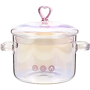 UPKOCH Pink Glass Pots for Cooking on Stove Heat Resistant Saucepan with Cover Clear Cooking Pot with Lid Glass Simmer Pot for Noodle Soup