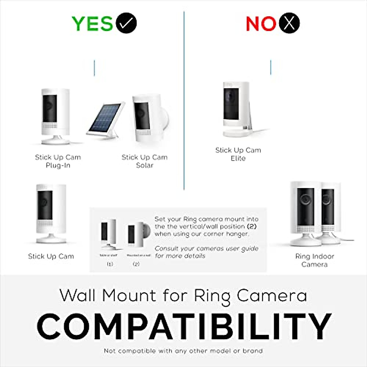 Adhesive Wall Mount for Stick Up Cam (2 Pack) Security Camera (Battery, Wired & Solar Versions) No Hassle Bracket Holder, No Screws, No Mess Install (White) by Brainwavz