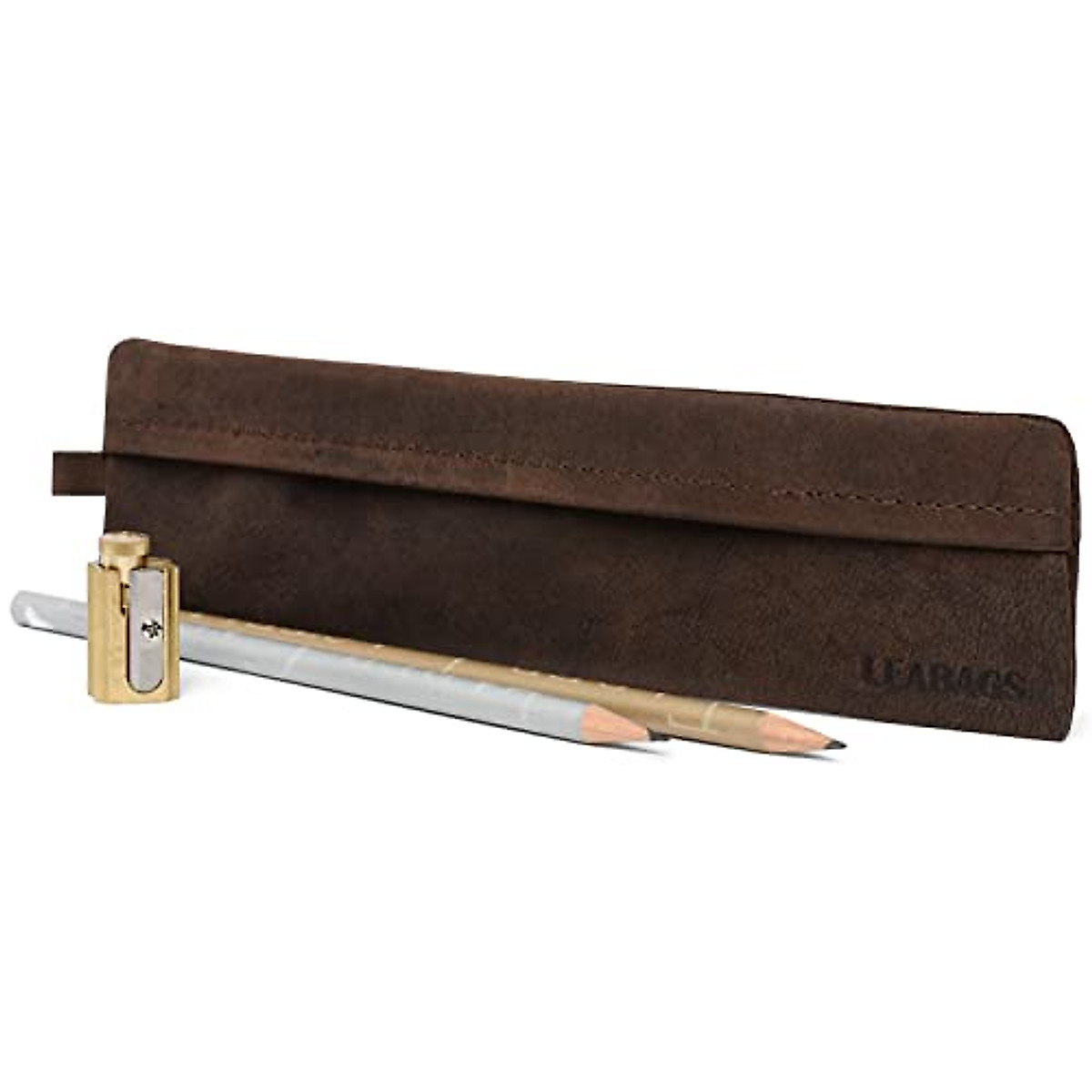 LEABAGS Leather Pencil Case - Genuine Leather Pencil Pouch Fort Vaux - Pen Case for Adults Men Women Work University Nutmeg Brown