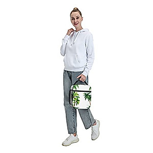 Insulated Lunch Bag For Women/Men,Coconut Palm Tree Nature Paradise Plants Foliage Leaves Digital,Reusable Lunch Box For Office Work School Picnic Beach,Leakproof Cooler Tote Bag Freezable Lunch Bag