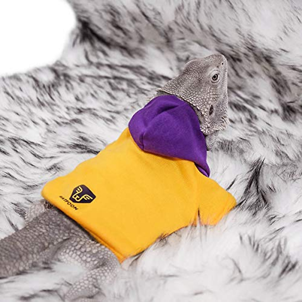 WATFOON Bearded Dragon Clothes Tank Accessories Costume Reptile Hoodies Apparel Handmade Velcro Warm Coat Jacket for Skin Protection Photo Party Lizard Small Animal Gecko Chameleon (L, Purple/Yellow)