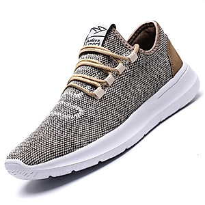KEEZMZ Men's Running Shoes Fashion Breathable Sneakers Mesh Soft Sole Casual Athletic Lightweight (13, Beige)