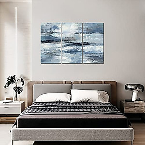 Blue and Grey Wall Art-Abstract Picture 3 Piece Canvas Print Wall Painting Modern Artwork Canvas Wall Art for Living Room Home Office Décor
