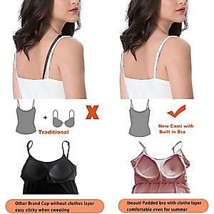 Ibeauti Womens Camisoles Tops with Built in Padded Bra Basic Breathable Tank Top (L, Black)