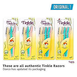 Dorco Tinkle Eyebrow Razor, Hair Trimmer Shaver and Tough Up Tool, Facial Razor with Safety Cover, 6 Razors | Dermaplaning Razor Tool | Skincare Party Favors | Dermaplaning Tools Beauty Stocking Stuffers Gift