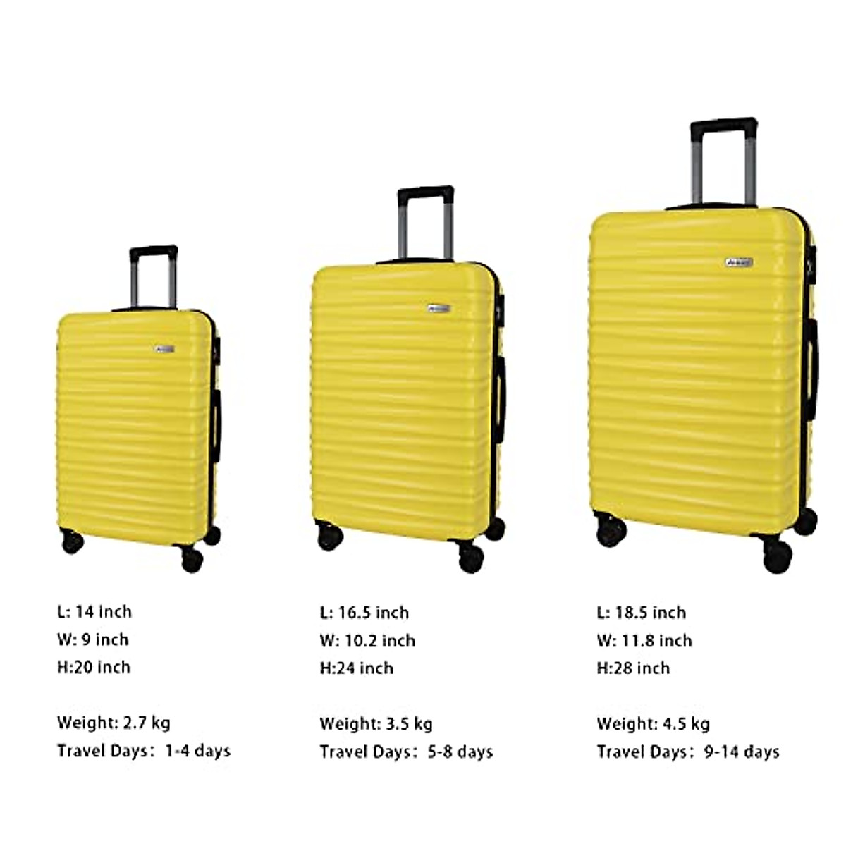 Aklsvion Luggage Sets 3 Piece(20/24/28)-Suitcase Set- Luggage with Wheels-PC + ABS Durable Lightweight Rotating hardshell suitcase 5PCS(Yellow)…