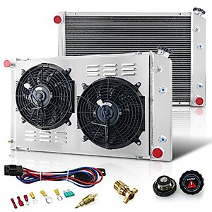 OzCoolingParts 3 Row Core Aluminum CC716AA Radiator + 2 x 12" Fan w/Shroud Kit Compatible with 1973-1991 79 80 81 Chevy C/K/R Series C10 C20 C30 K10 K20 K30 Pickup Trucks Suburban Blazer/GMC Jimmy