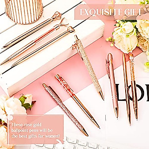 9 Pcs Ballpoint Pens Set Metal Crystal Diamond Pen Liquid Sand Glitter Pen for Journaling Black Ink Pretty Cute Pens Fancy Pens Gifts for Women Girls School Wedding Office Desk Supplies (Rose Gold)