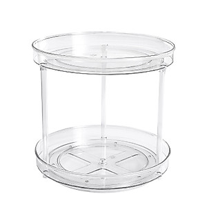 LEEYUBAY Lazy Susan Organizer Plastic Clear Lazy Susan Turntable for Cabinet 9.2" Round Rotating Spice Rack Cosmetic Makeup Organizers for Kitchen Vanity Countertop Fridge Bathroom (9.2 Inch - 1 Tier)