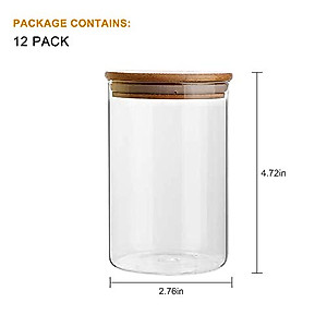14oz/400ml Clear Glass Food Storage Containers Set Airtight Food Jars with Bamboo Wooden Lids Kitchen Canisters For Sugar, Candy, Cookie, Rice and Spice Jars - Set of 12
