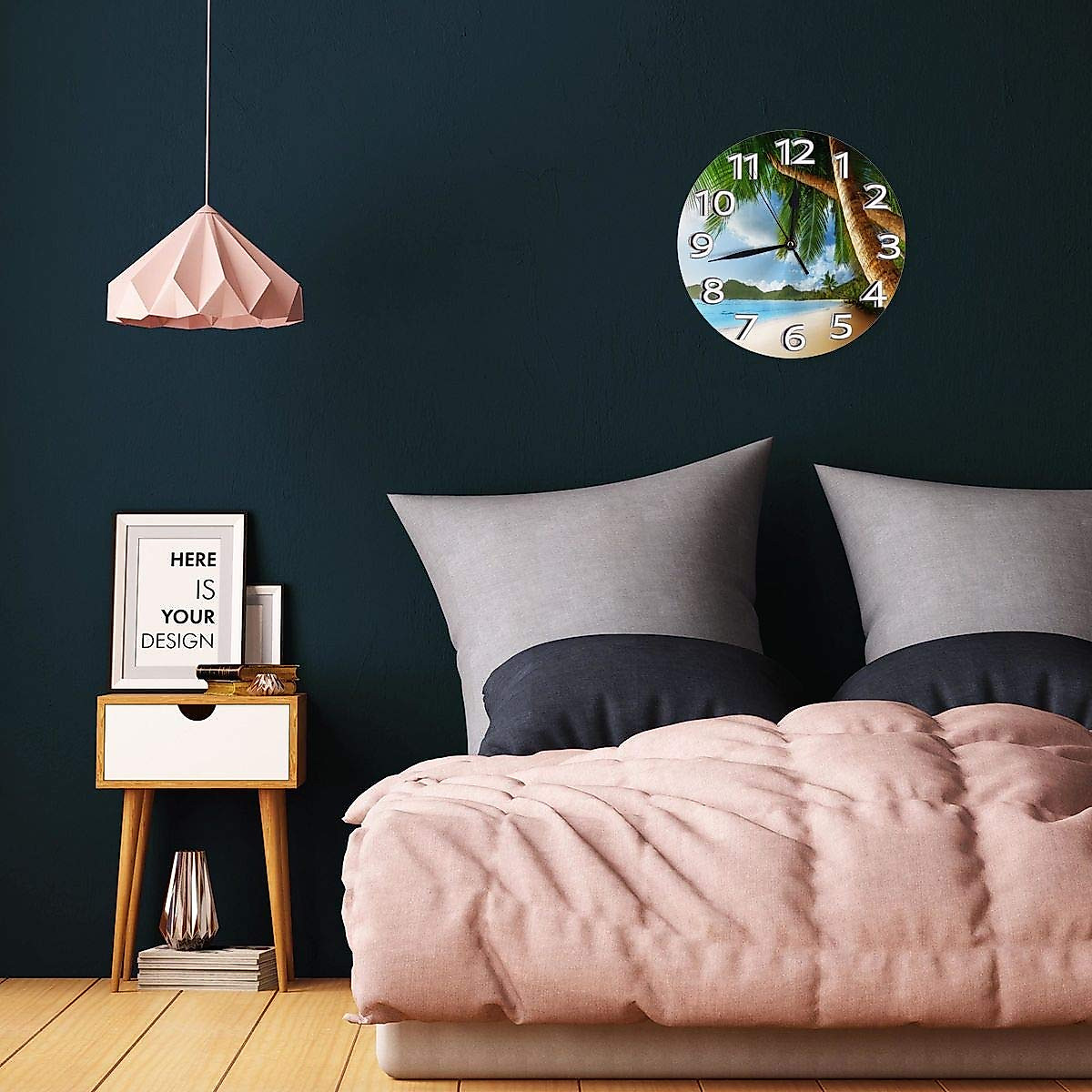 Abucaky Sea Beach Palm Trees Wall Clock Battery Operated Silent Non Ticking Round Clock Tropical Theme Wall Decor for Home, Office, School 9.8 Inch