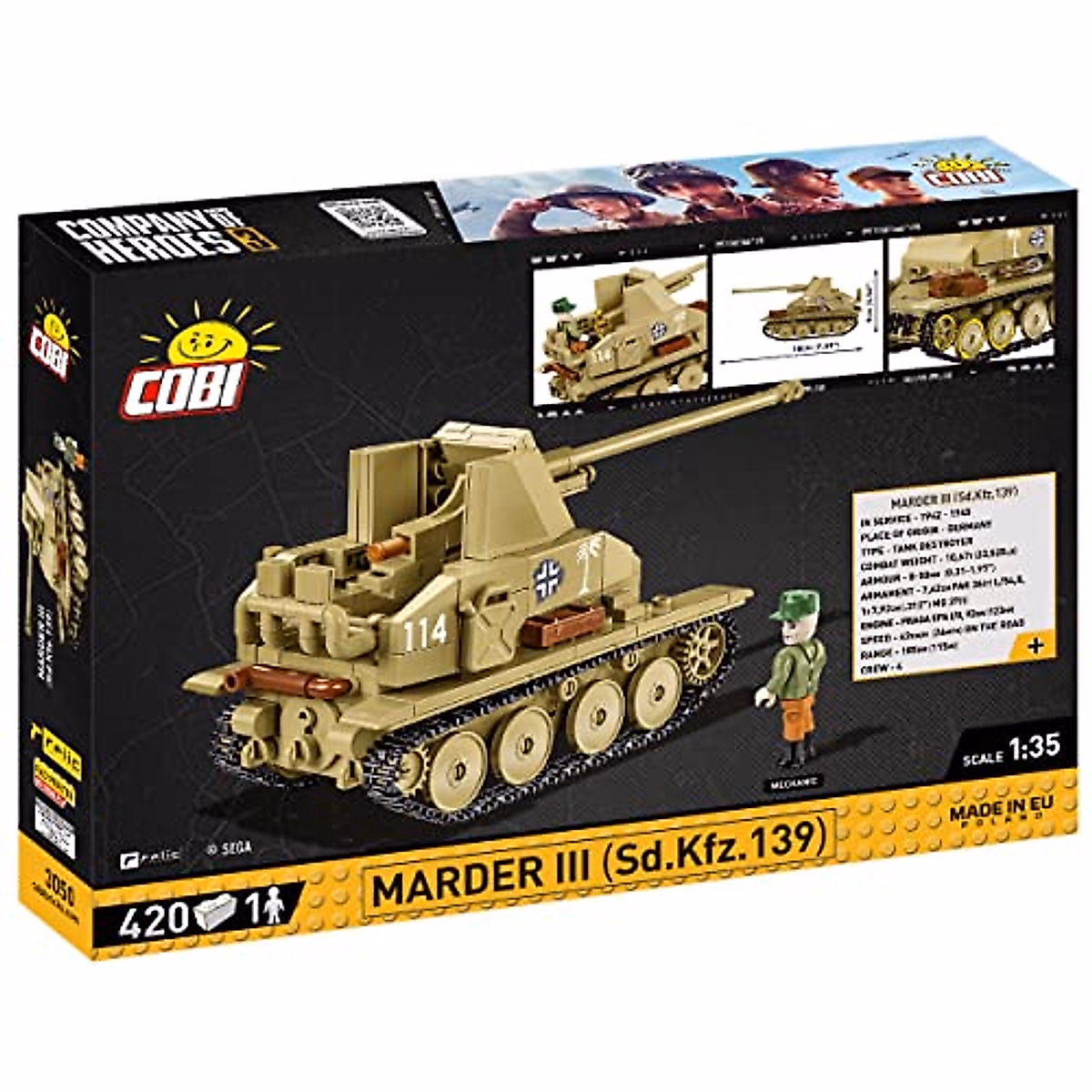 COBI Company of Heroes 3 MARDER III (Sd.Kfz. 139) Mobile Artillery| German World War II Model Toy Vehicle | 420 Pieces | 1:35 Scale Model | Interlocking Building Block Set # 3050