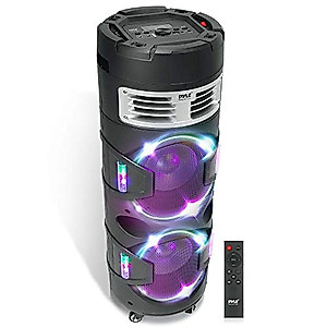 Pyle Portable Bluetooth PA Speaker System - 1200W Outdoor Bluetooth Speaker Portable PA System w/TWS Function, Microphone in, Flashing DJ Party Lights, USB Reader, FM Radio, Rolling Wheels
