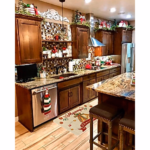 LISIBOOO Christmas Kitchen Rug - Kitchen Mat Set Non Skid Kitchen Rugs and Mats Anti Fatigue Kitchen Floor Mats Rubber Back Absorbent Washable Christmas Kitchen Rug Set 2 Piece 17''x29''+17''x47