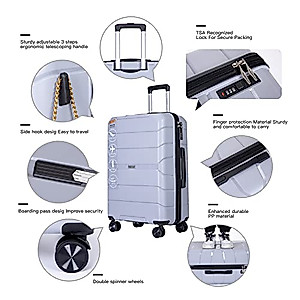 Travelhouse hardshell 3 Piece Set, PP Hard Wheel Suitcase Set with Spinner Wheels, TSA Lock, 20 inch 24 inch 28 inch Women's Luggage Set (Silver)