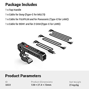 SmallRig NATO Top Handle with Record Start/Stop Remote Trigger for Sony/for Panasonic/for FUJIFILM/for Z CAM Cameras - 3322