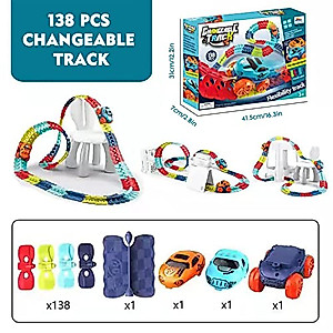 Eapura Glow Race Track Cars for Boys Girls Kids Magic Race Car Track with LED Light Up Race Car Game with 138PCS Magic Tracks Building Toys for Kids Ages 4-8.Birthday Gift Toys for 3+ Year Old Boys