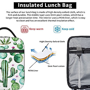 WJLKSJD Cactus Lunch Box Insulated Lunch Bag for Teen Girls Women Reusable Leakproof Cooler Flower Lunchbox Tote for Kids School Office Work Picnic Beach