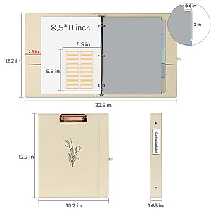 EYROZILL 3 Ring Binder, 1 Inch Linen Binder Organizer for Letter Size (8.5" x 11") with 5 Tab Dividers, File Folder Labels and Low Profile Clipboards, School and Office Supplies- Tulip White