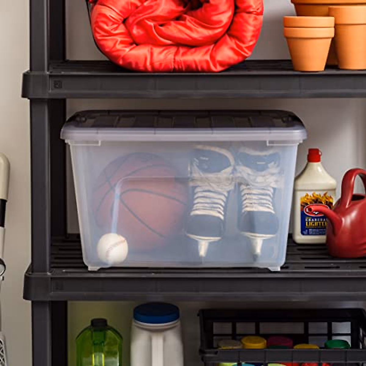 IRIS USA 53 Qt. Plastic Storage Container Bin with Secure Lid and Latching Buckles, 6 pack - Clear, Durable Stackable Nestable Organizing Tote Tub Box Sports General Organization Garage Large