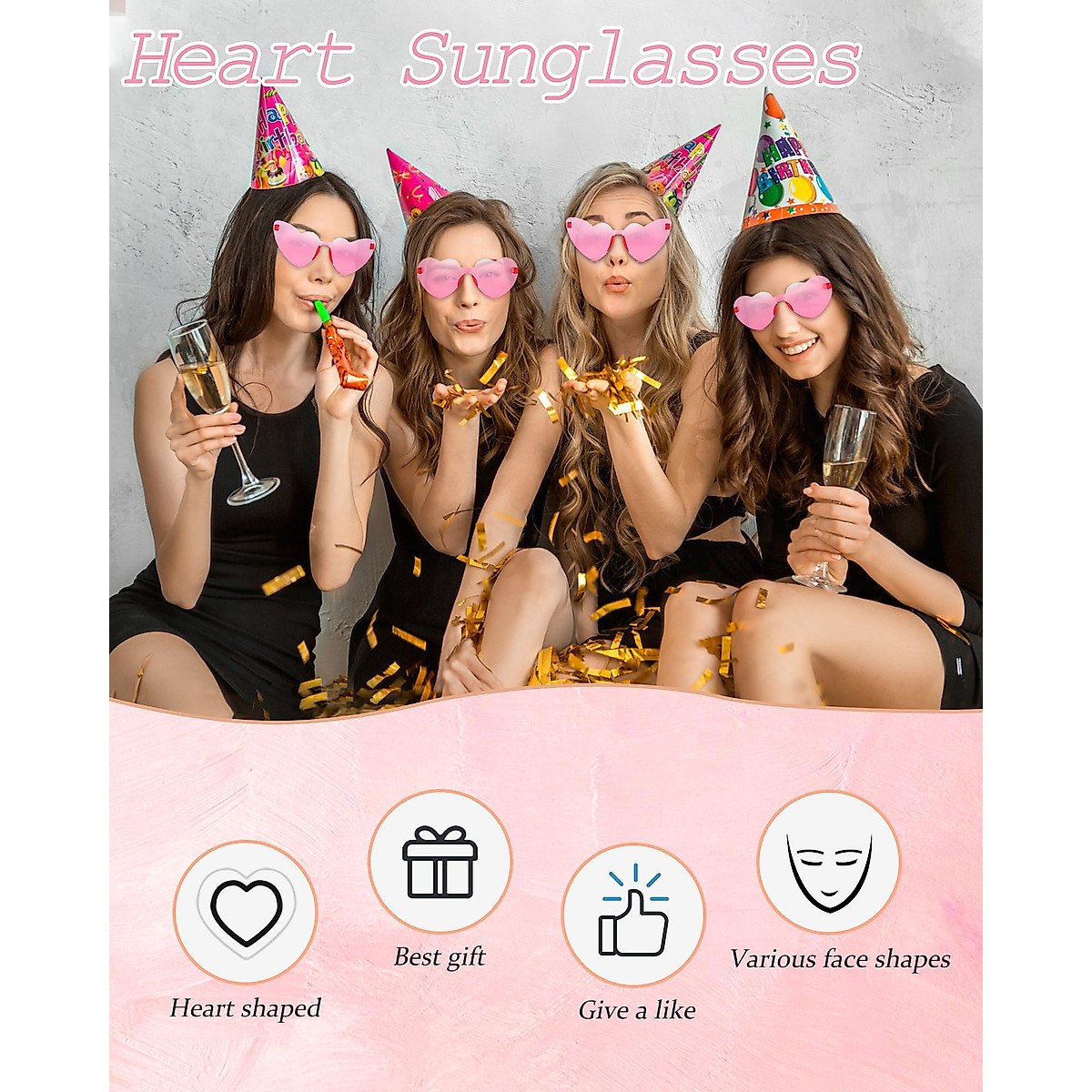 Salfboy 200 Pairs Heart Shaped Sunglasses Heart Sunglasses Bulk Candy Color Plastic Sunglasses Valentines Party Favors