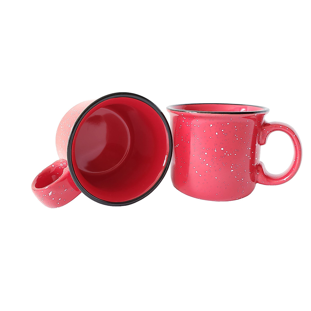 Essential Drinkware 14oz Ceramic Campfire Coffee Mug (Set of 4), Red with Speckled Finish - Durable Thick Walled Camping Style Cup for Outdoors or Home