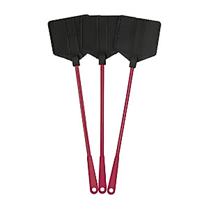 OFXDD Rubber Fly Swatter, Long Fly Swatter Pack, Fly Swatter Heavy Duty, Light Red Color (3 Pack)