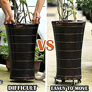 5 Pack Plant Caddy with Wheels Heavy Duty 16 Inch Large Metal Plant Stand with Wheels Plant Dolly Rolling Plant Stand Plant Roller with Casters for Indoor and Outdoor with 5 Pack Plant Saucers, Black