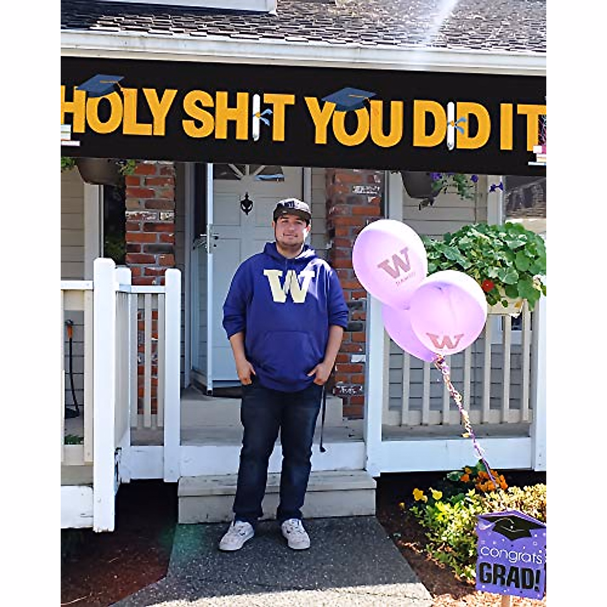Holy Shit You Did It Large Banner, 2022 Graduate Banner, Black Funny Graduation Lawn Sign Porch Sign, Graduation Party Decorations, Indoor Outdoor Backdrop 8.9 x 1.6 Feet