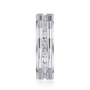 Comfort Fit Solid Sterling Silver 6mm Simulated Diamond Full Eternity Ring Patterned Wedding Band (8.5)