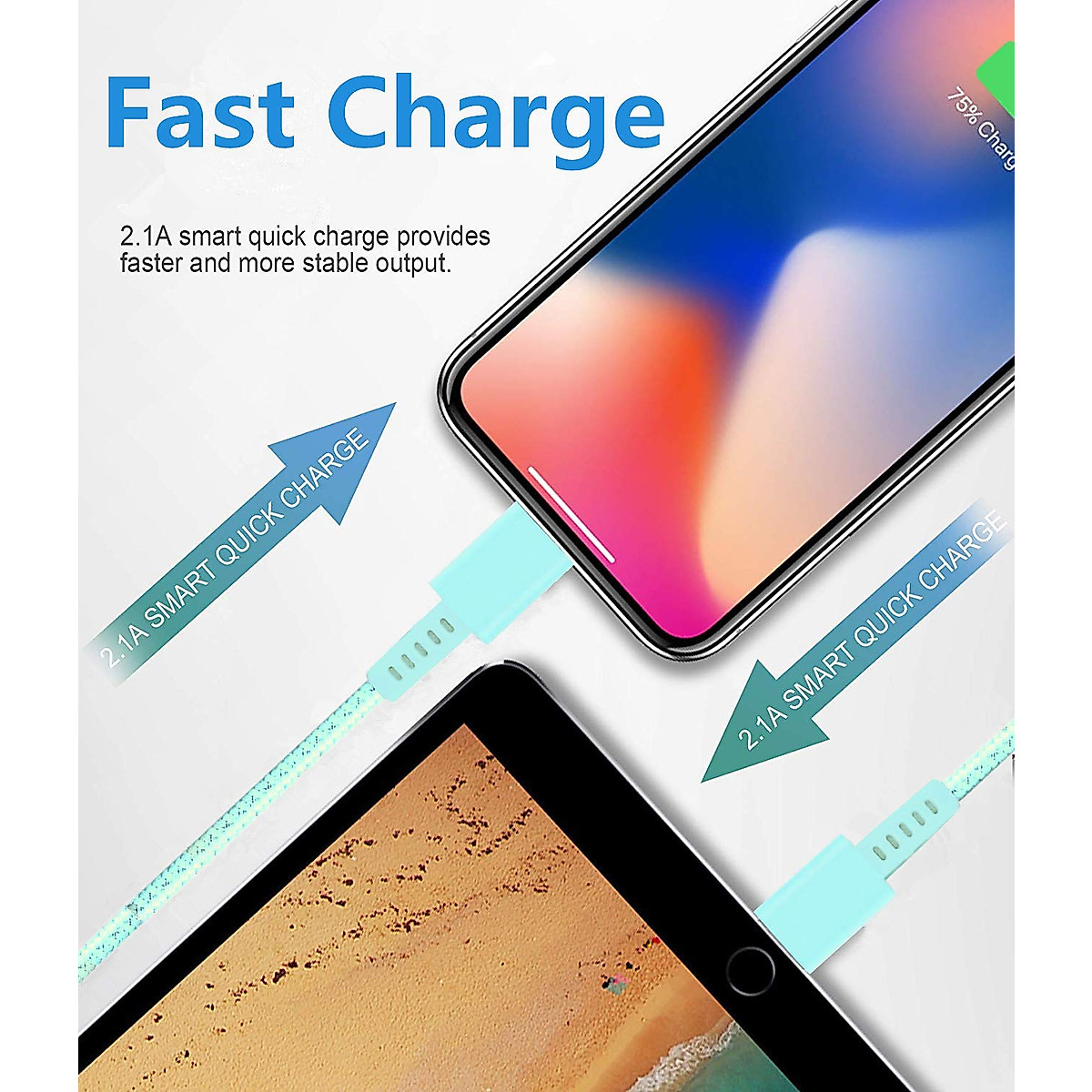 sharllen iPhone Charger Cables iPhone Cords 5 Pack 3/3/6/6/10FT Nylon Braided iPhone Lightning Cable Fast USB Charging Cable Long Cord Compatible iPhone11/Xs/Max/XR/X/8/8P/7/6/5/iPad/iPod Green