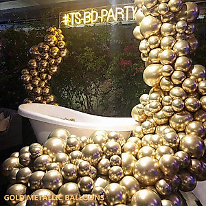 Bezente Gold Metallic Chrome Latex Balloons, 100 Pack 12 inch Gold Round Helium Balloons for Wedding Graduation Anniversary Baby Shower Birthday Party Decorations