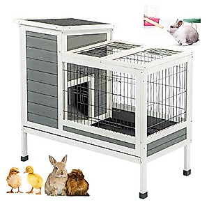 Aoxun Rabbit Hutch - Hutch Bunny Cage Pet House for Small Animals Guinea Pig with Ventilation Door & Legs Removable Tray Indoor/Outdoor Waterproof