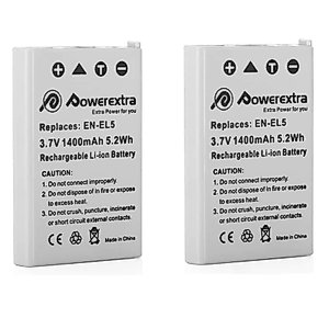 Powerextra 2 x EN-EL5 Replacement Nikon Battery Compatible with Nikon CoolPix 3700, 4200, 5200, 5900, 7900, P3, P4, P80, P90, P100, P500, P510, P520, P530, P5000, P5100, P6000, S10