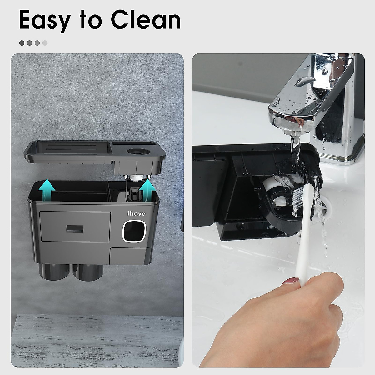 iHave Toothbrush Holder for Bathroom Storage, 2 Cups Toothbrush Holder Wall Mounted with Toothpaste Dispenser Bathroom Set, Large Capacity Tooth Brushing Holder Bathroom Organization and Storage