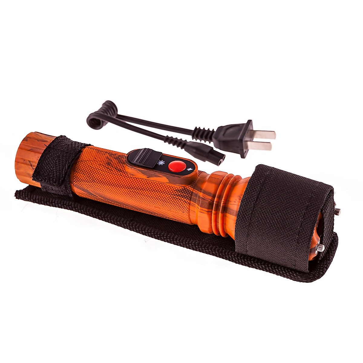 Cheetah Stuns 10 Million Volt Wooden Orange Camo Finish Rechargeable Flashlight Stun Gun Combo with Carrying Holster Case