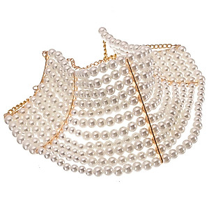 Chunky Statement Necklace, Pearls Bib Necklace Costume Novelty Fashion Jewelry White