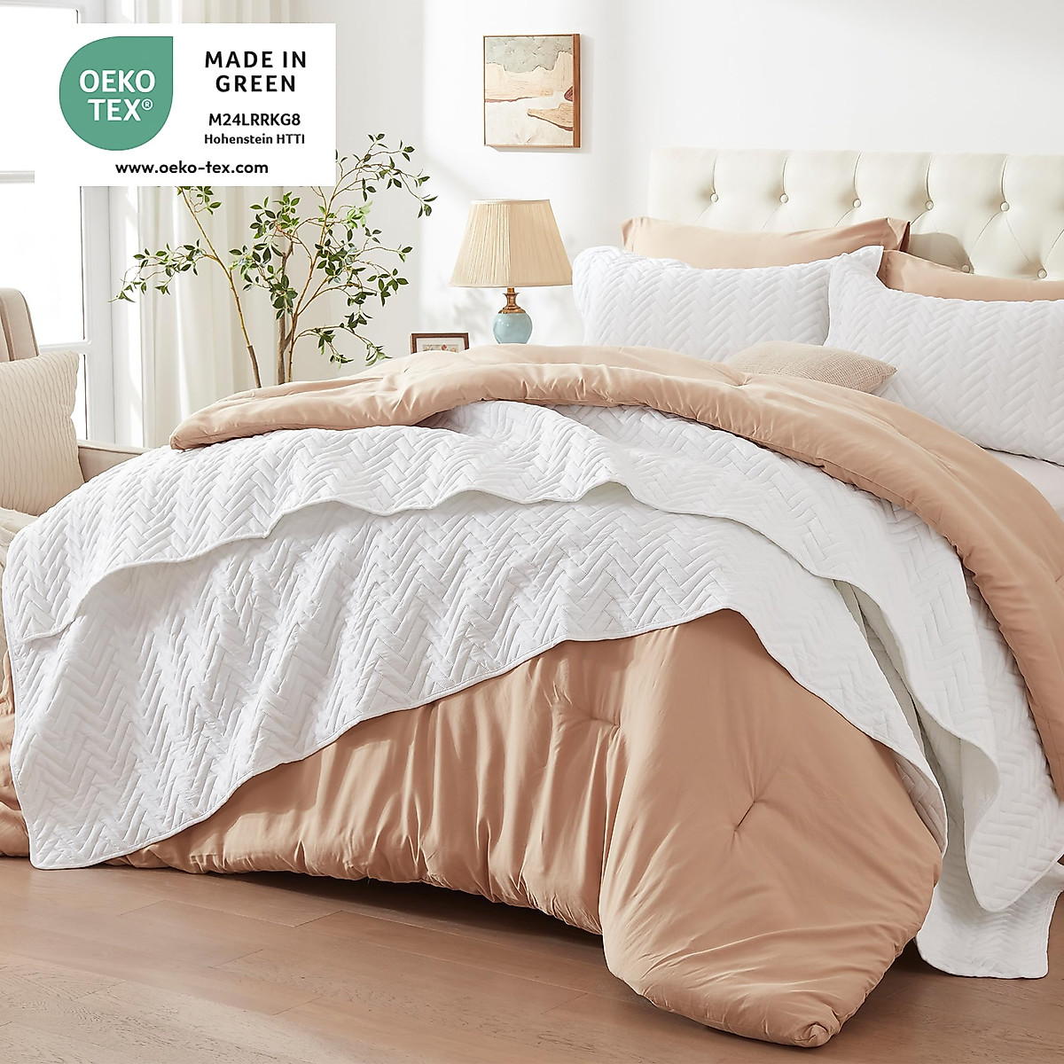 GRT White Quilt Set King Size with Pillow Shams - Lightweight Quilt Reversible Modern Style Bedspread Coverlet Set Rectangle Pattern - Soft Microfiber Quilt Bedding Set for All Season