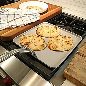 TECHEF - CeraTerra Ceramic Nonstick Square Griddle Pan (PTFE and PFOA Free Ceramic Exterior & Interior), Oven & Dishwasher Safe, Made in Korea, Grey/Silver (Griddle Pan)