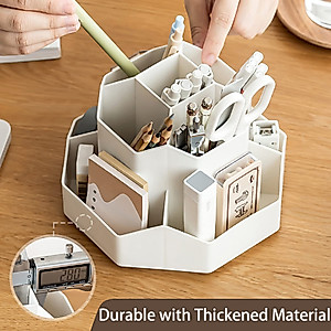 GGIANTGO Pencil Pen Holder for Desk, 9 Slots 360 Degree Rotating Desk Organizer, Cute Pen Organizers Stationery Supplies for Office Home & Art Supply (Beige)