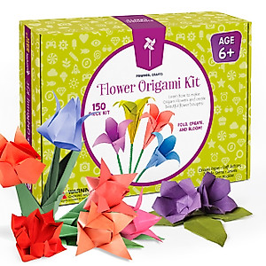 Kids Origami Paper Kit: Girls Multi Color Foldable Paper Sheets For Flowers With Decorative Charms & Accessories - Craft Supplies Set With Instruction Book - Beginner, Intermediate & Advanced