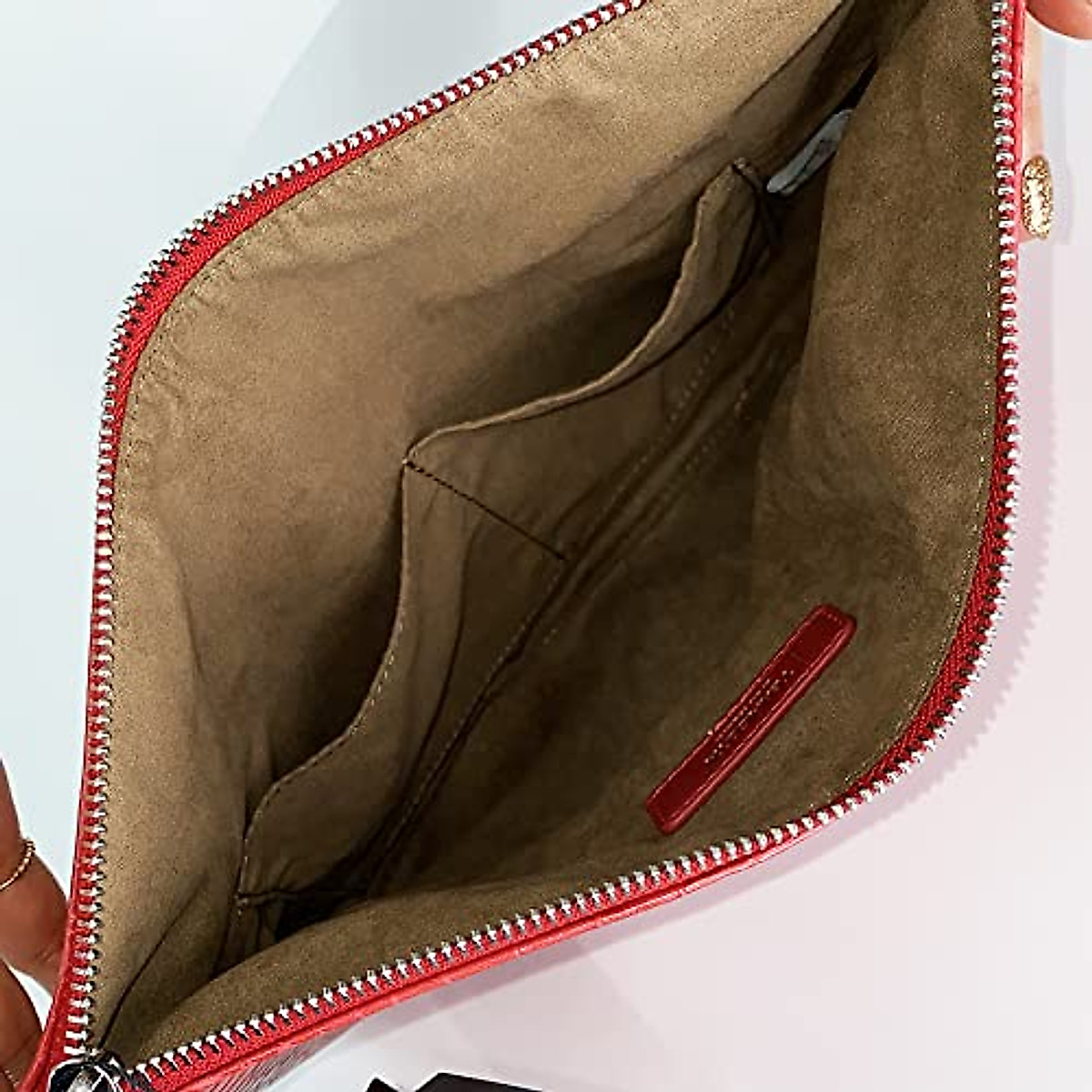 TERACOTA Wristlet Clutch Crocodile Grain PU Leather Purses for Women Evening Bag Red