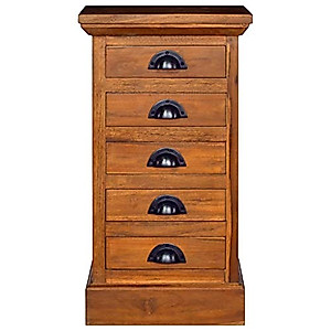 vidaXL Solid Teak Wood 5-Drawer Cabinet Chest of Drawer Storage Sideboard Side Wooden Cabinet Dresser Low Board Living Room Home Interior