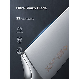 AMEGAT 15-Piece Knife Set with Built-in Sharpener and Carving Fork, Ultra Sharp Knife Block Set with Full Tang Design & Wooden Handle, High Carbon Stainless Steel Knife Sets for Kitchen with Block