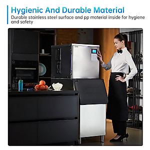 RESTISLAND Commercial Ice Maker Machine, 400 lbs /24 h, 330 lbs Storage Bin, Stainless Steel, Automatic Cleaning, Blue Ray, Perfect for Bar or Business, Includes Ice Shovel, Connection Hose