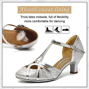 DKZSYIM Glitter Women Latin Dance Shoes Closed Toe Ballroom Salsa Tango Practice Performence Party Dancing Shoes,511-Silver-5,US 8.5