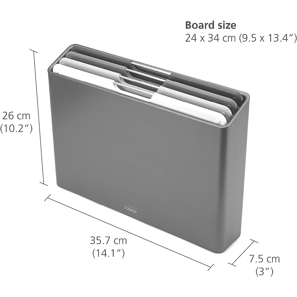 Joseph Joseph Folio Plastic Kitchen Cutting Board Set with Storage Case Color-Coded Easy-Access Design Dishwasher Safe Non-Slip, Large, Silver