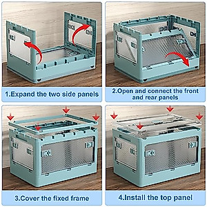 Storage Bins with Lids, Stackable Storage Bins for Closet Organizers and Storage, Collapsible Storage Bins with Wheels, Folding Storage Boxes, Plastic Storage Bins for Office, Home Storage (7.2Gal-1-Pack, Blue)