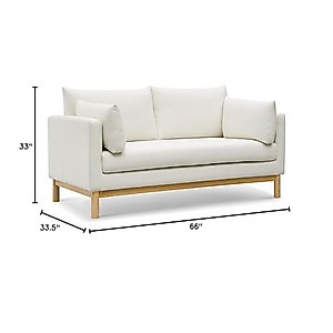 Meridian Furniture 157Cream-L Langham Collection Mid-Century Modern Linen Textured Fabric Upholstered Loveseat, Cream Linen Textured Fabric, Natural Finish Wood Base, 66" W x 33.5" D x 33" H, Cream